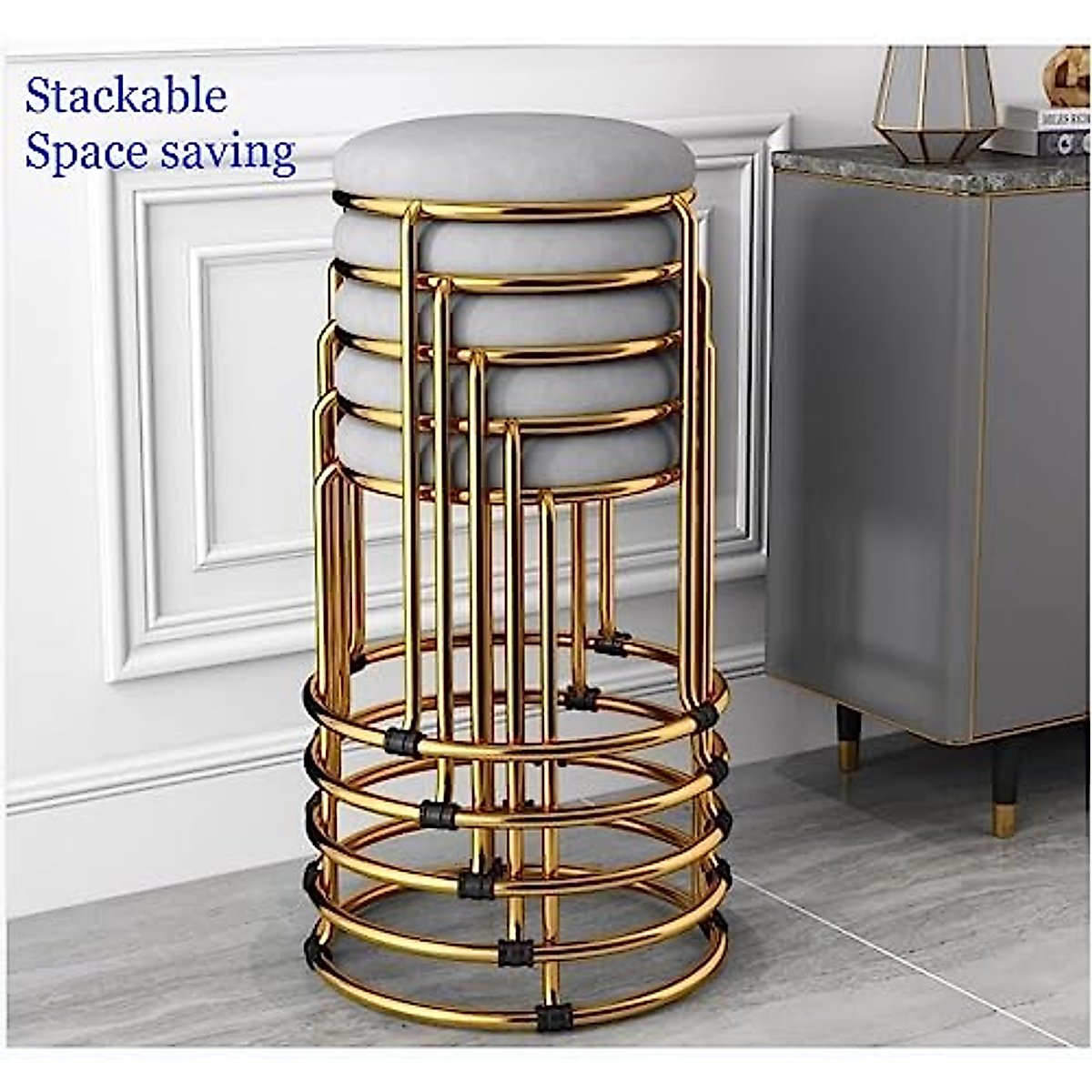 Technology cloth Bar Stool Backless Bar Stools Counter Stools Vanity Stools salon backless bar stools Round Stool Stackable Round Chairs Dining Chairs Set of 5 Pack,for Dinning,Kitchen,salon,Semina.