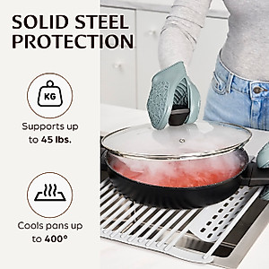 BELLE TERRE Roll Up Dish Drying Rack for Kitchen Sink - 17.5" x 12.8" - Silicone Roll-Up Dish Rack with Utensil Tray - Roll Out Dish Drying Rack Over Sink - Solid Steel Construction