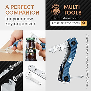 AmazinGizmo Folding Key Holder & Key Organizer Keychain - House & Car Compact Blue Slim Multi Key Chain with Pocket Clip & Carabiner - up to 12 Keys & More