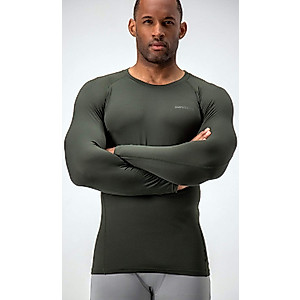 DEVOPS 2 Pack Men's Thermal Long Sleeve Compression Shirts (Medium, Black/Olive)