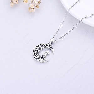 RMREWY Dog Necklaces 925 Sterling Silver Crescent Moon Sunflower Necklace Dog Paw Jewelry Mother's Day Gifts for Women Mom
