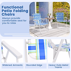 Tangkula Folding Lawn Chairs Set of 6, Portable Webbed Chairs with Webbing Seat & Back, Widened Armrests, Heavy Duty Metal Frame, Lightweight Patio Dinning Chairs for Yard, Camping, Poolside, Beach