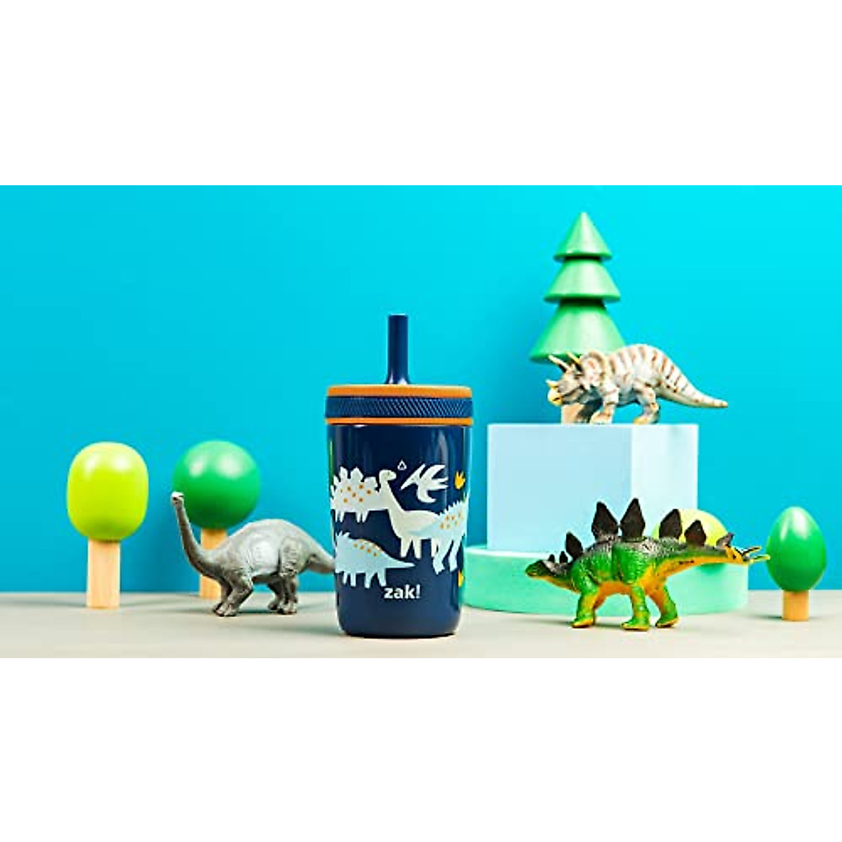 Zak Designs Kelso Toddler Cups For Travel or At Home, 12oz Vacuum Insulated Stainless Steel Sippy Cup With Leak-Proof Design is Perfect For Kids (Zaksaurus)