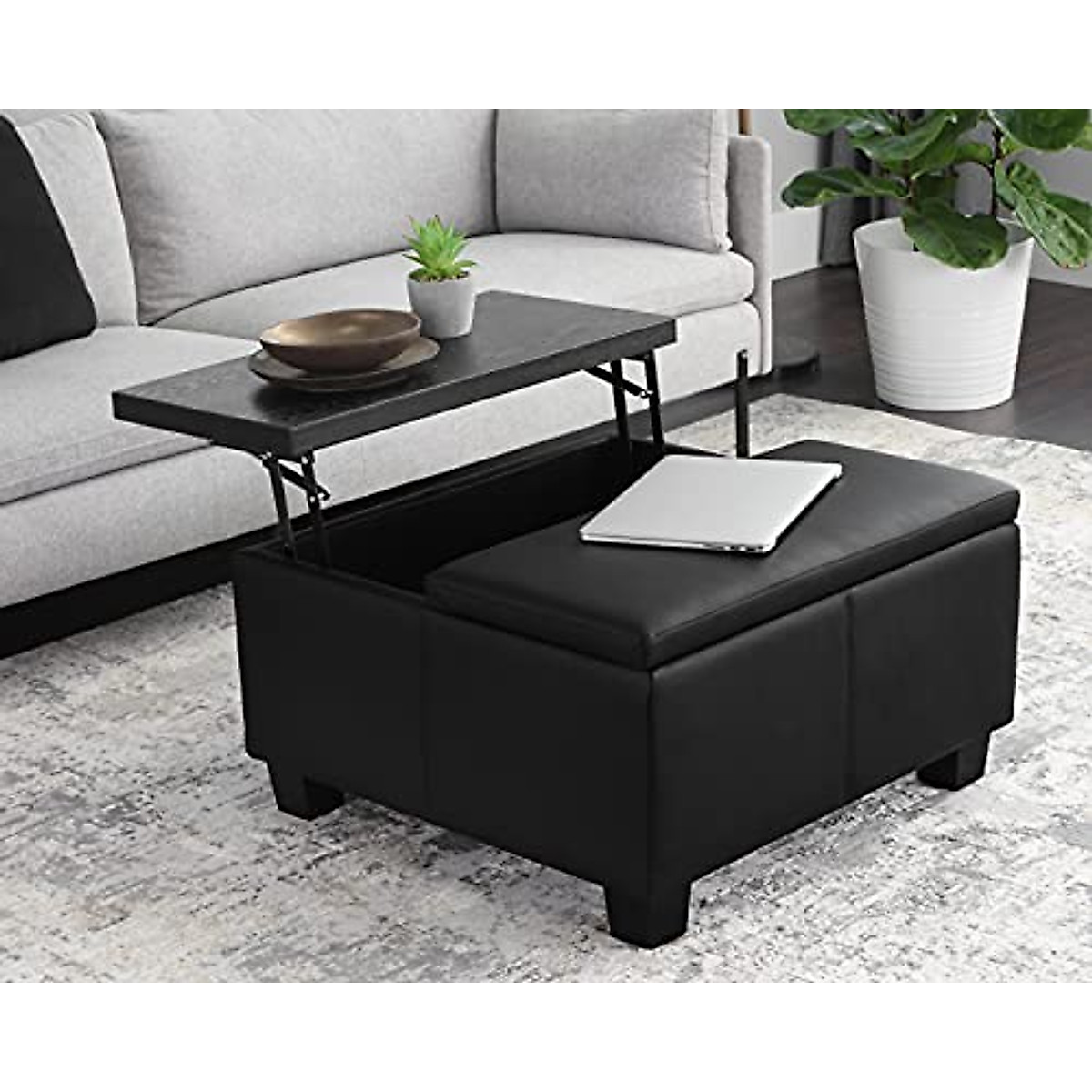 Aldo Lift Top Storage Ottoman Black - Black Wood
