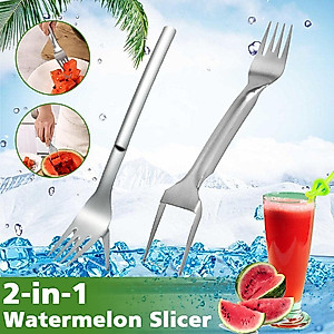 2-in-1 Watermelon Fork Slicer，Watermelon Slicer Cutter，Stainless Steel Watermelon Fork Slicer，Portable Summer Watermelon Cutting Artifact，For Family Parties Camping (A+B)