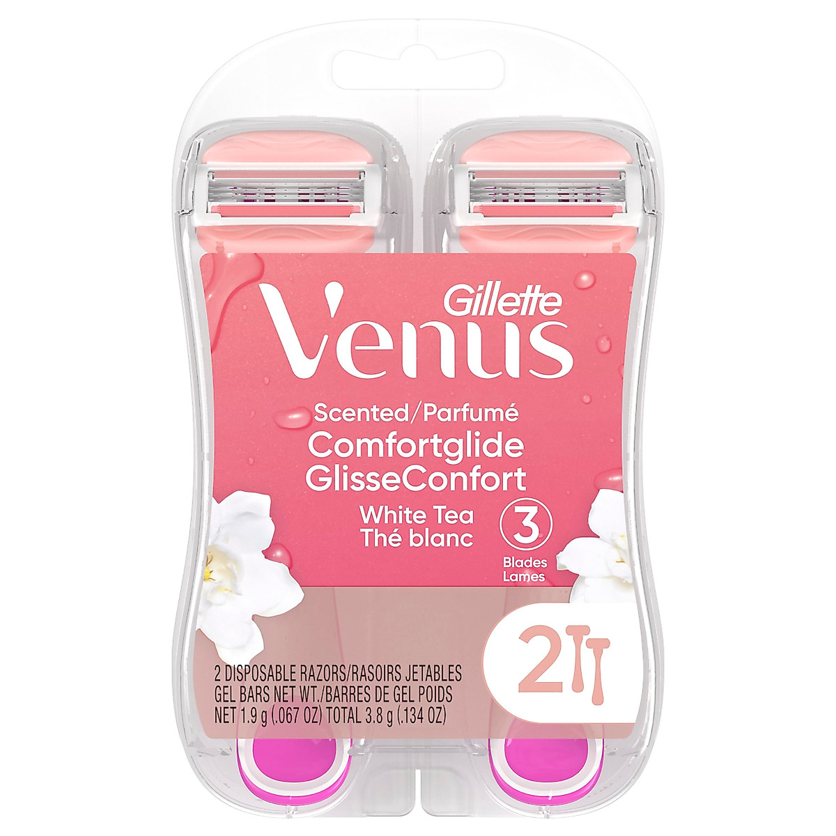 Gillette Venus ComfortGlide White Tea Women's Disposable Razor, 2 Count