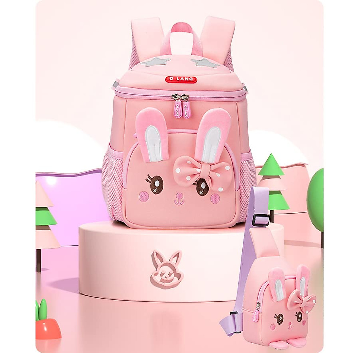 kvcezxu Kids Backpack Cute Bunny School bag and Shoulder Bag 2Pcs Set, Anti-Lost Children Toddler Small Schoolbag BookBag For Boys Girls Pink Small
