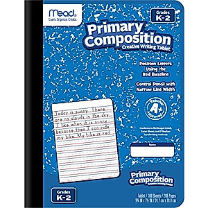 Mead Primary Composition Notebook K-2, 12 Pack Primary Ruled Composition Book, Color May Vary, Grades K-2 Writing Dotted Lined Notebook, 100 Sheets (200 Pages) 489902ELG