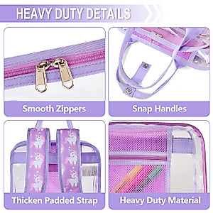 VASCHY Clear backpack for Women, Heavy Duty Transparent See Through Stadium Approved Square Backpack for Teen Girls Bookbag Schoolbag Unicorn