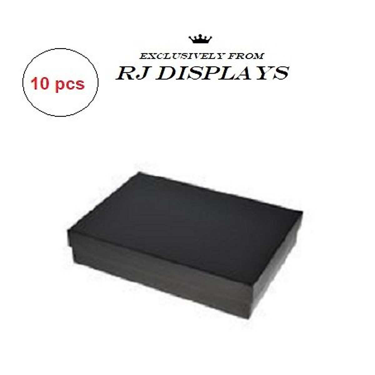 10 Pack Cotton Filled Matte Black Color Jewelry Gift and Retail Boxes 5.25 X 3.75 X 1 Inch Size by R J Displays
