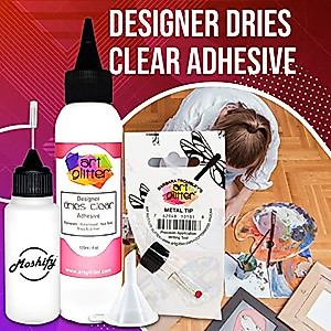 Art Glitter Glue - 4oz with Ultra Fine Metal Tip - Designer Dries Clear Adhesive - Bundled with Moshify 20mL Applicator Bottle and Funnel