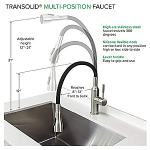 Transolid PF7509A Kitchen/Laundry Faucet with Dual Spray and Flex Neck in Black
