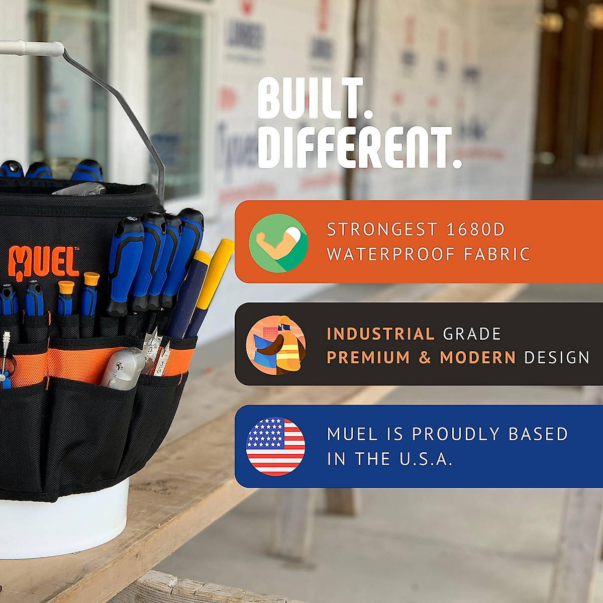 Muel Bucket Tool Organizer - 53 Pocket Bucket Caddy For 5 Gallon Buckets - Durable And Waterproof Bag
