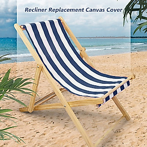 KUYYFDS Sunloungers, Beach Sling Chair Replacement Canvas Blue and White Sling Chair Replacement Deck Chair Fabric for Sunbathing Courtyard