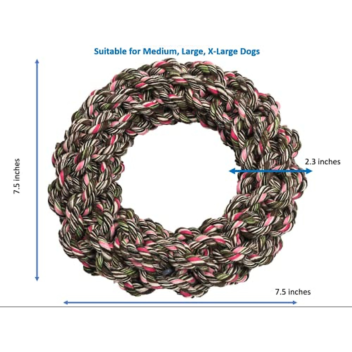 Monmoto Colorful Christmas Rope Toy for Dogs, Cotton Rope Toy, Tug Toy, Dental Chew Rope, Interactive Toy, Multi Braided Ring Rope Toy for Medium, Large, X-Large Dogs (Ring Toy)