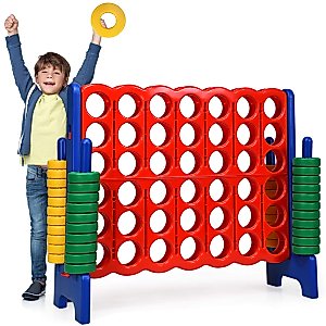 Costzon 4-in-A-Row 4-to-Score Giant Games for Kids & Adults, Indoor Outdoor Party Family Connect Plastic Game, 4 Feet Wide by 3.5 Feet Tall w/42 Jumbo Rings & Quick-Release Slider (Blue)