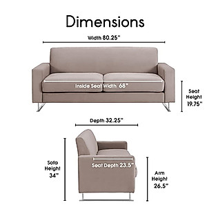 Elle Decor Baylie Mid-Century Modern Sofa with Chrome Sleigh Legs, Accent Living Room Couch with Plush Upholstery, Easy to Assemble, 80", French Taupe Velvet