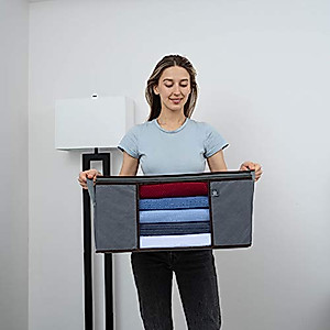 VENO 3 Pack Large Clothes Storage Bag Organizer with Reinforced Handle Thick Fabric for Comforters, Blankets, Bedding, Foldable with Sturdy Zipper, Clear Window, Grey, Reusable and Sustainable (13.3 Gallon)