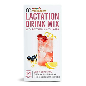 Munchkin® Milkmakers® Lactation Drink Mix Supplement with B Vitamins/Collagen/Fenugreek & Milk Thistle for Breastfeeding Moms, Berry Lemonade, 14 Count