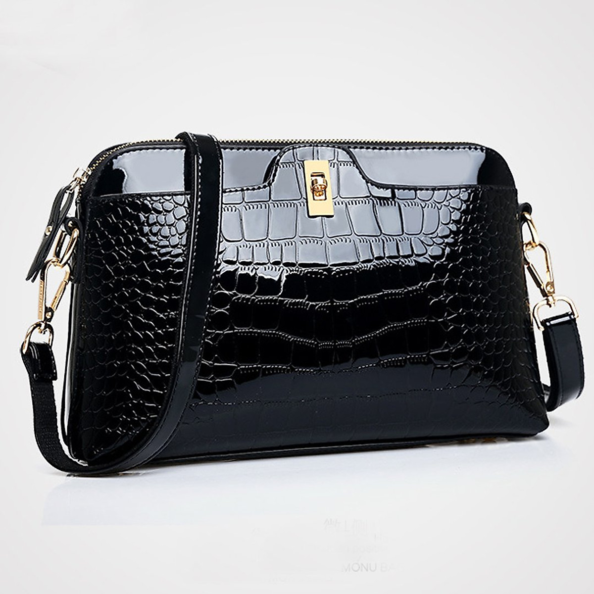 Women PU Patent Leather Alligator Stripe Handbag Clutch Shoulder Bag Cross Body Bag Clutch Handbag Shell Bag(Black)