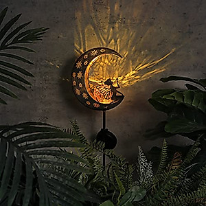 TERESA'S COLLECTIONS Yard Art Decorations Outdoor Moon Backyard Decor, 39 Inch Angel Garden Gifts Decor for Outside Lawn Ornaments Fairy Solar Stake Lights Crackle Glass Globe Patio Landscape Pathway