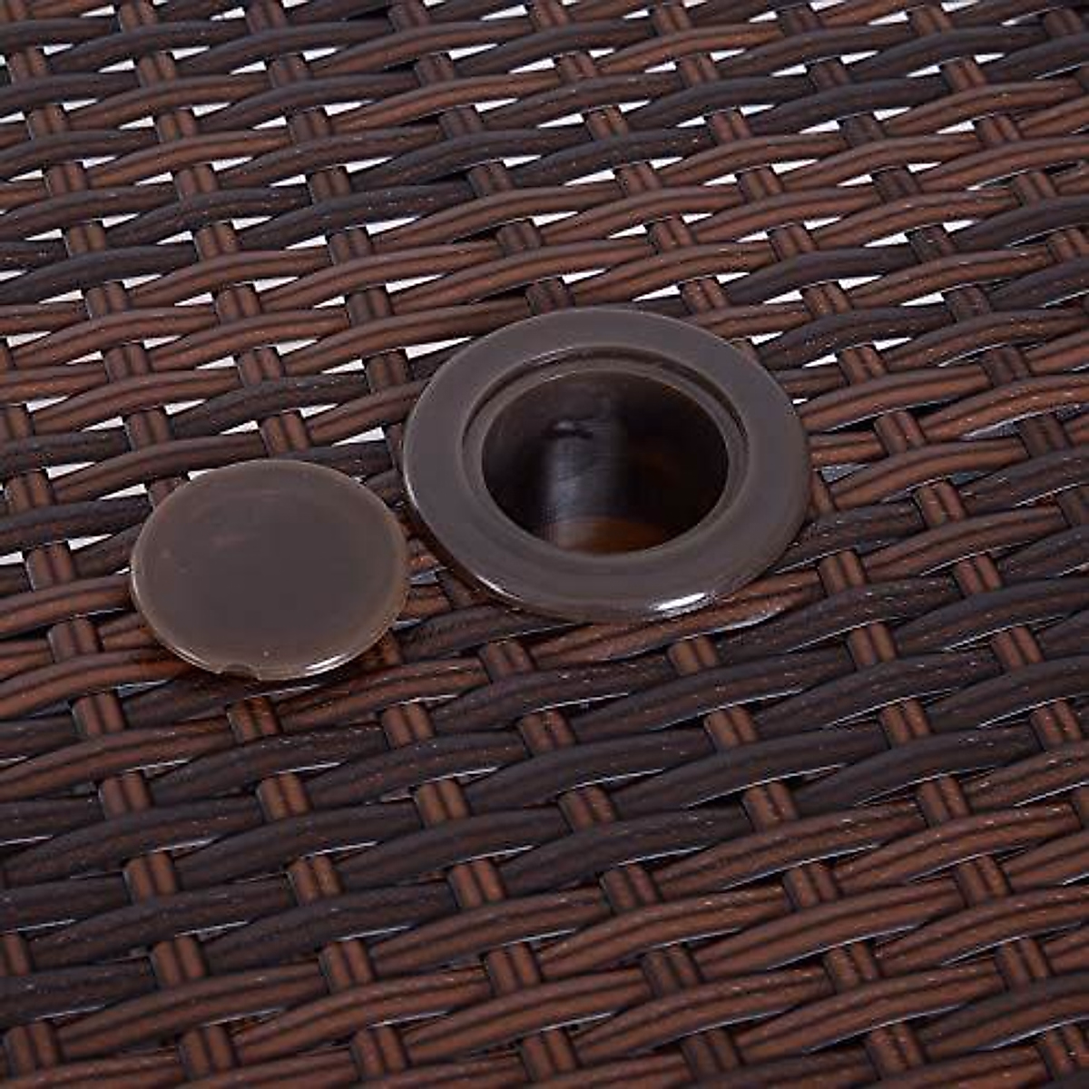 Outsunny Rattan Wicker Side Table with Umbrella Hole, 2 Tier Storage Shelf for All Weather for Outdoor, Patio, Garden, Backyard, Mixed Grey