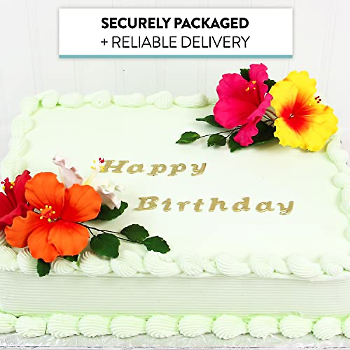 Global Sugar Art Hibiscus Sugar Cake Flowers, Assorted Colors, 5 Count and Leaf Sprays by Chef Alan Tetreault