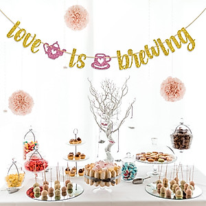 Dalaber Love is Brewing Banner for Wedding/Engagement/Bridal Shower/Bachelorette Tea Coffee Bar Decoration, Table Bunting Banner Sign Party Decorations