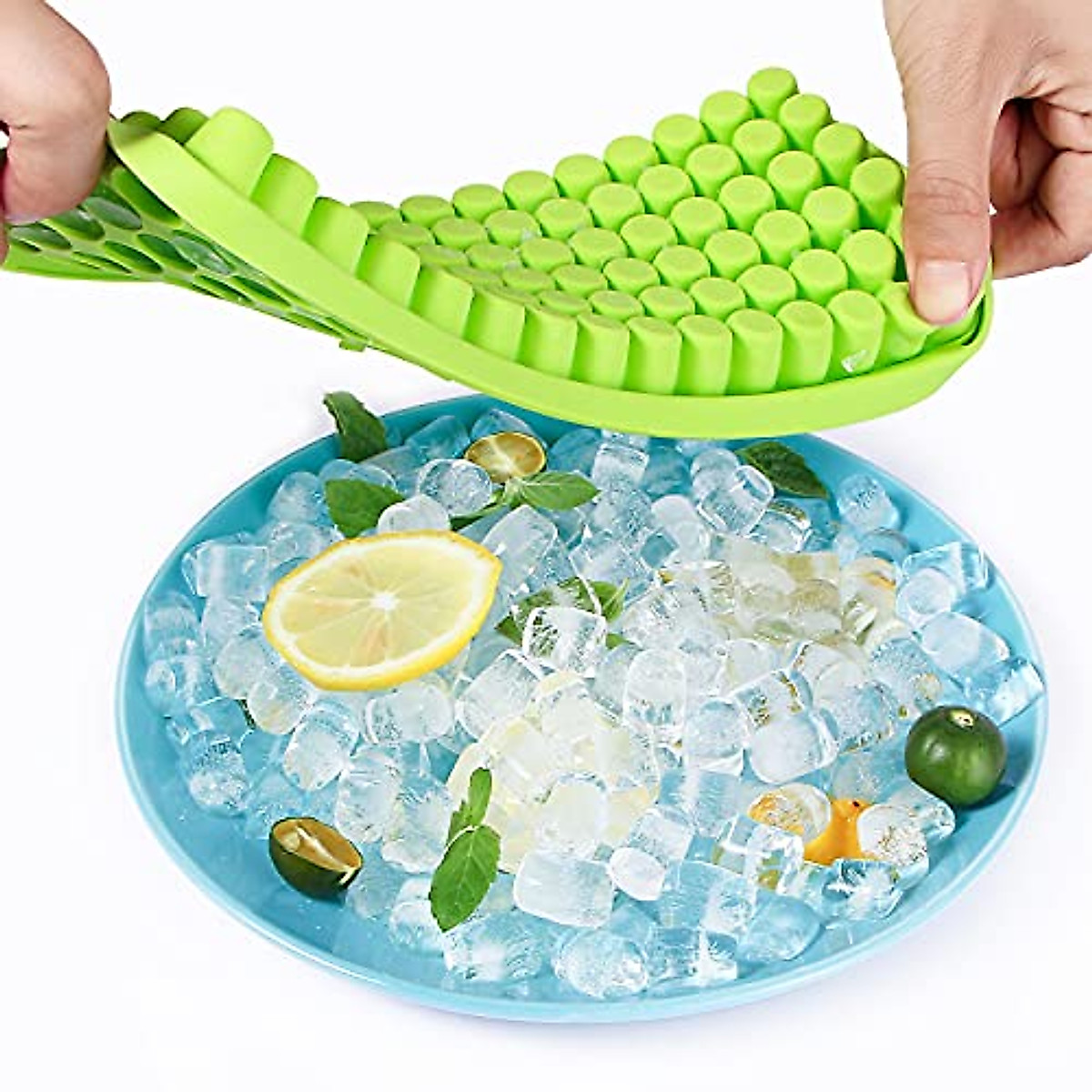 Webake Silicone Ice Cube Tray with Lid Small Ice Nugget Molds 90 Grids Mini Tiny Crushed Ice Trays 2 Pack For Chilled Drinks, Whiskey Cocktails (Stackable, BPA Free)