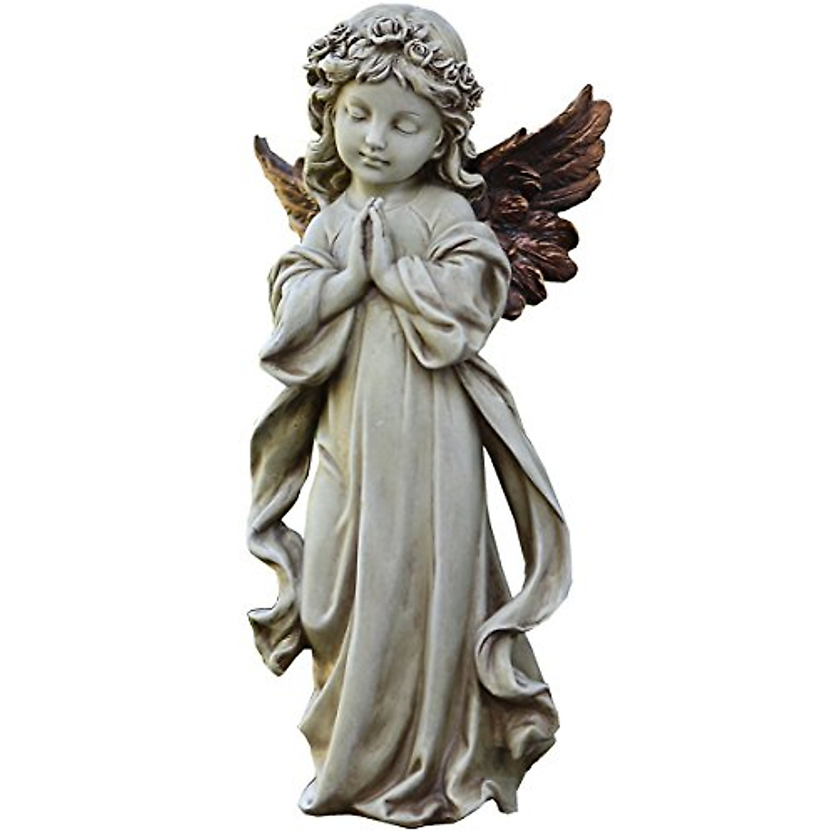 Napco 11231 Praying Angel with Bronze Wings Garden Statue, 12.5"