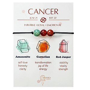 BOHO GARDEN Zodiac Bead Bracelets,3 Polished Birthstone Crystal Beaded Bracelets,Made of Real & Natural Gemstones, Adjustable 3-9.7” Black Rope,Jewelry for Men, Women, Teens,8mm Beads…, Polyester