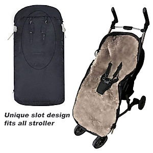 3 in 1 Australia Sheepskin Footmuff for All Stroller,Weather Resistant,Height and Temperature Adjustable Stroller Bunting Bag,High Performance Lambskin Bunting Bag for Travel Gear