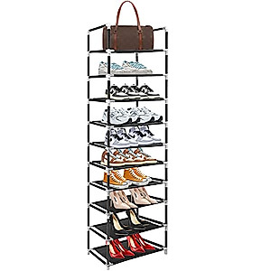 ERONE Tall Shoe Rack 10 Tiers Narrow Shoe Storage Rack 20 Pairs Shoes and Boots Shoe Shelf Organizer Black Metal Space Saving Slim Shoe Tower Cabinet for Closet Entryway