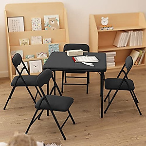 HBCY Creations 5 Piece Kid's Folding Table and Chairs Set - Black Design - Lightweight & Portable - Safety Lock Feature - Seating for 4
