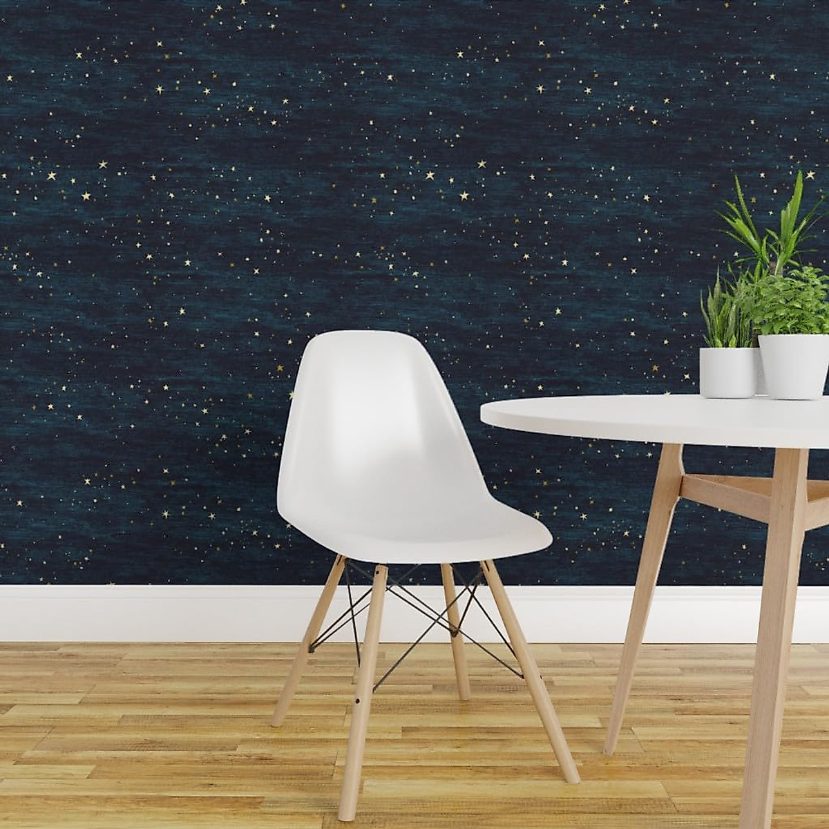 Removable Wallpaper Swatch - Night Sky Stars Midnight Blue Turquoise Nursery Hand Drawn Dark Cosmos Custom Pre-Pasted Wallpaper by Spoonflower