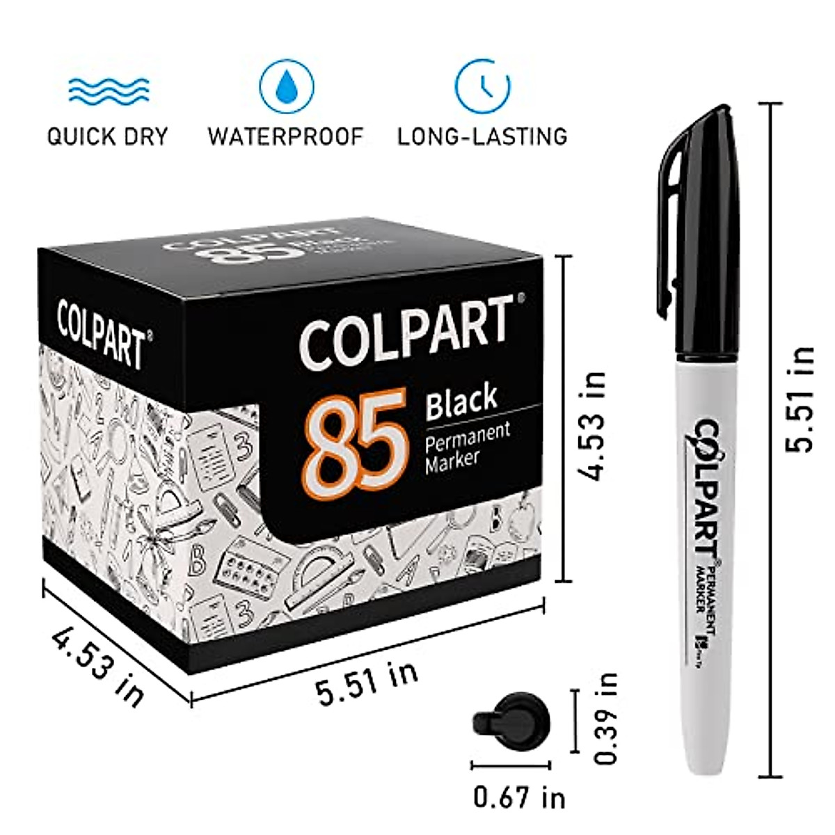 Permanent Markers,Fine Tip Black Permanent Marker Pens Bulk of 85 Pack Black Marker Set Waterproof,Quick Drying Black Markers Permanent Work On Wood,Metal,Plastic,Stone,Glass For Office School Home