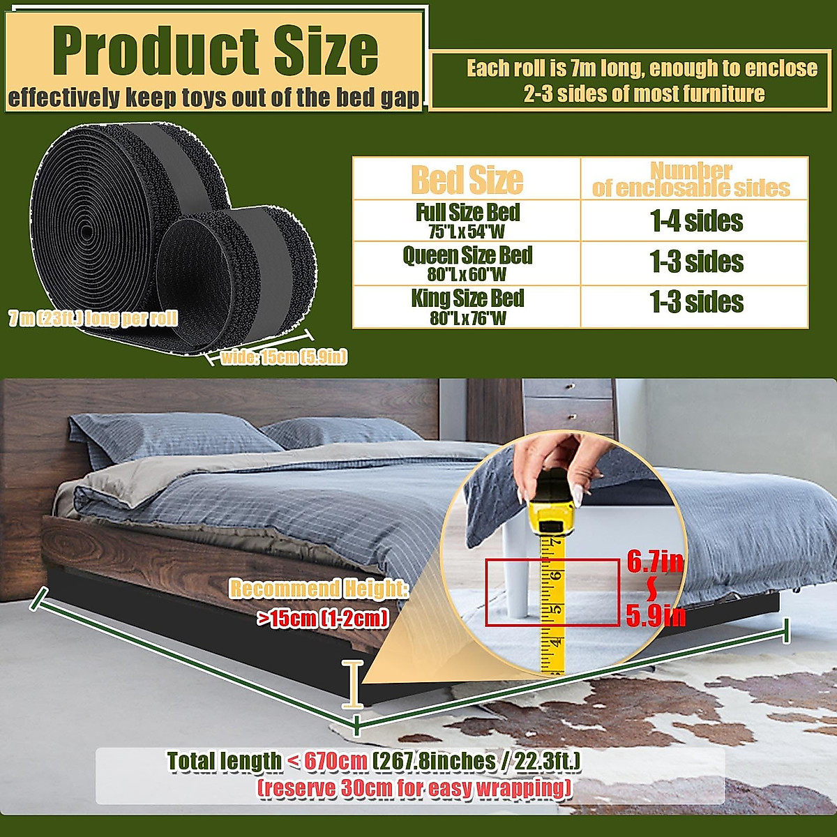 STAY GENT Toy Blocker for Under Bed and Under Couch, Under Couch Blocker Under The Bed Gap Blocker Bumpers to Stop Kids Pets Dogs and Cats Toys Going Under Furniture Gaps, 15cm x 7m