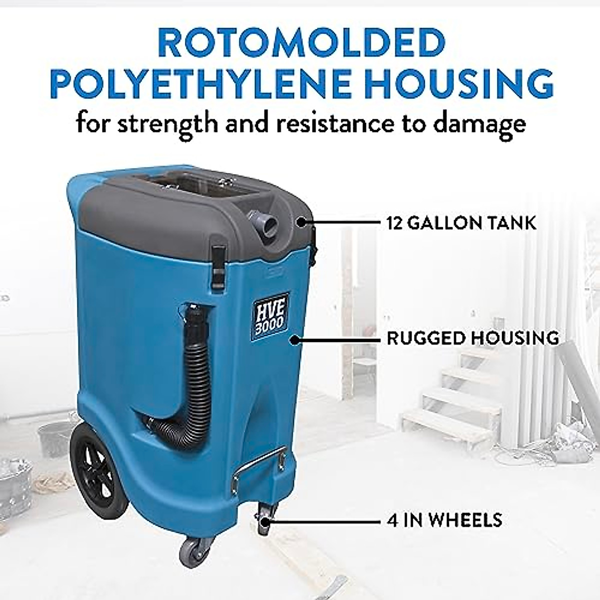 Dri-Eaz HVE 3000 Portable Flood Pumper with Auto Pump-Out and 12-Gallon Tank, Water Extractor (F479), Water Vacuum for Flooding