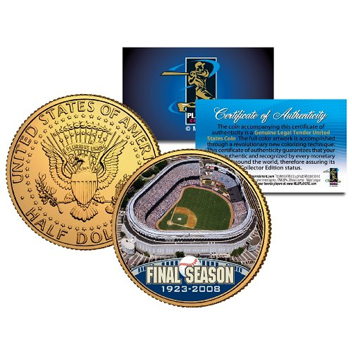 OLD YANKEE STADIUM 2008 JFK Half Dollar Coin Gold Plated HOUSE THAT RUTH BUILT
