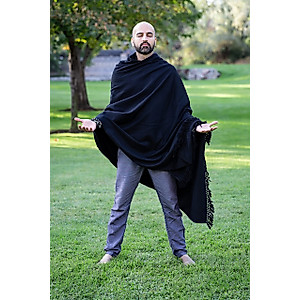 Om Shanti Crafts Meditation Shawl or Meditation Blanket, Wool Shawl or Wrap, Oversize Scarf or Stole, Wool Throw, Indian Blanket. Unisex (Black)