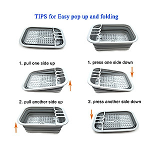 SAMMART Collapsible Dish Drainer with Drainer Board - Foldable Drying Rack Set - Portable Dinnerware Organizer - Space Saving Kitchen Storage Tray (1, Grey)