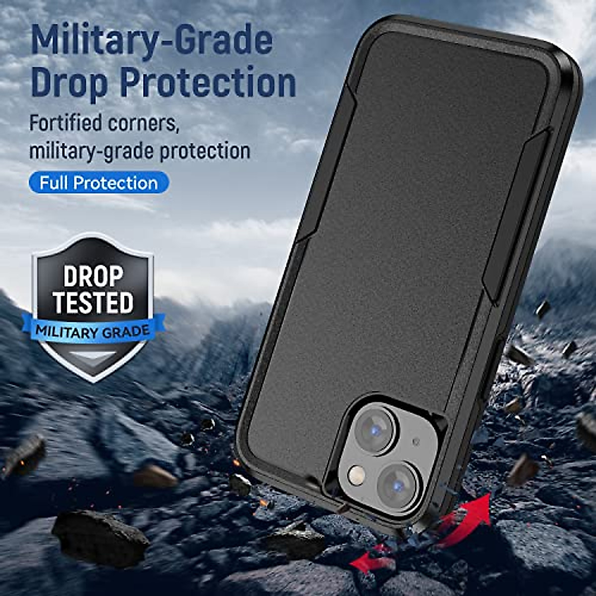 Warsia for iPhone 14 Case, iPhone 13 Case, with Screen Protector, Heavy-Duty Tough Rugged Shockproof Protective Case for iPhone 14/13, Black