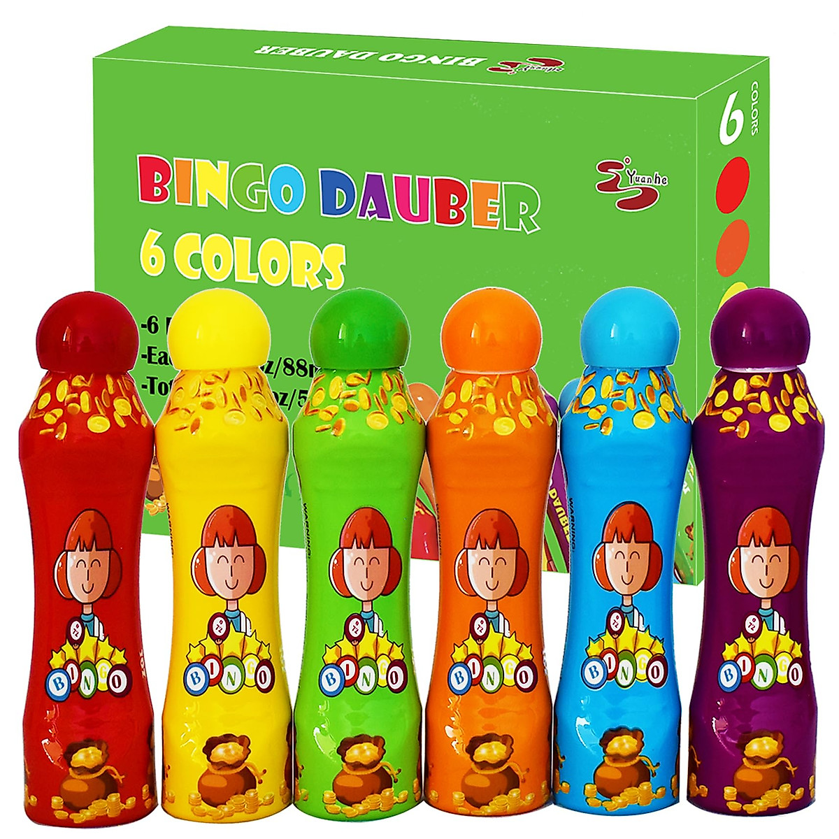 Yuanhe Bingo Daubers Dot Markers - 3 oz Paint Dotter Bingo Dabbers/Dobbers, Set of 6