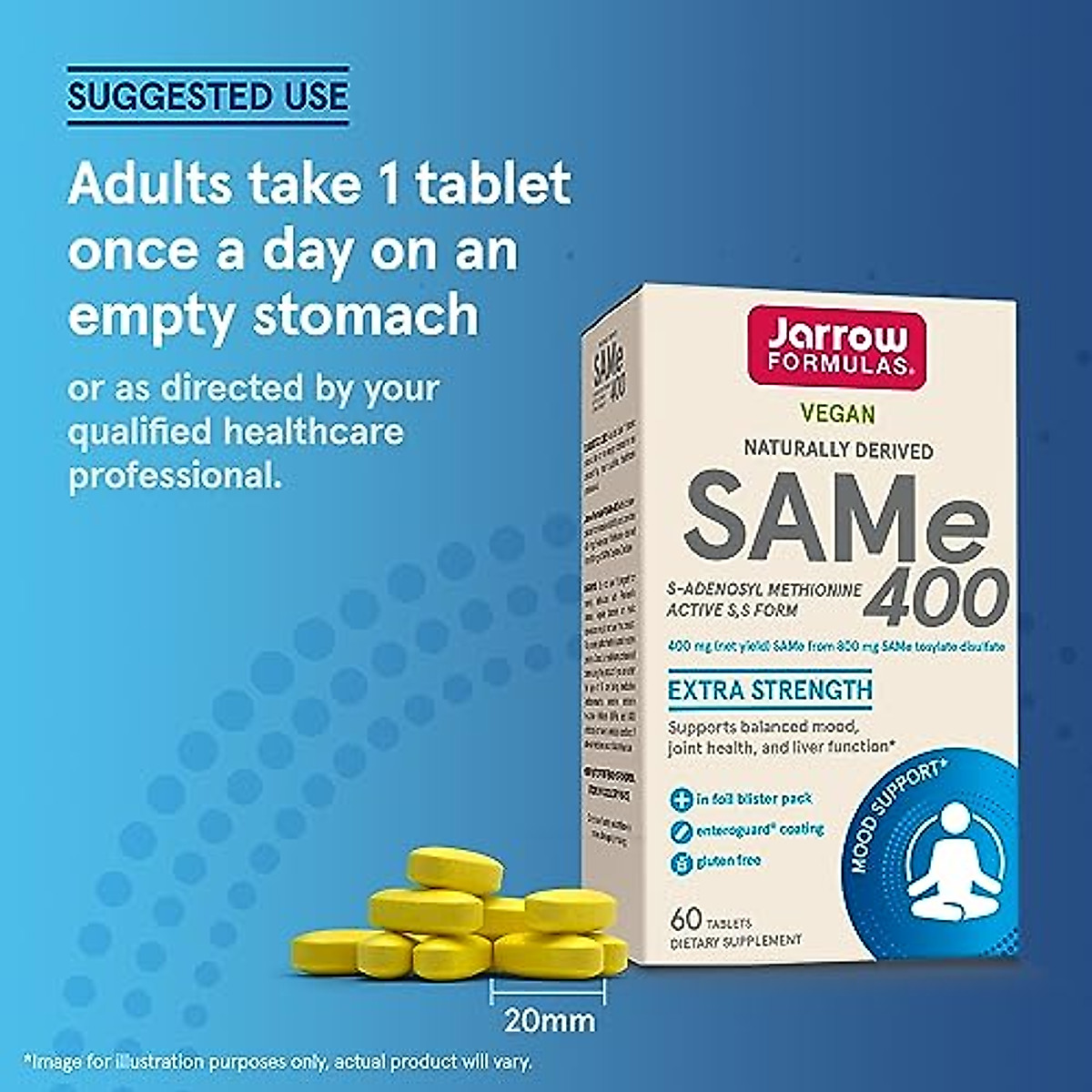 Jarrow Formulas SAMe 400 mg, Supports Joint Health, Liver Function, Brain Metabolism, 60 Tablets, Up To a 60 Day Supply