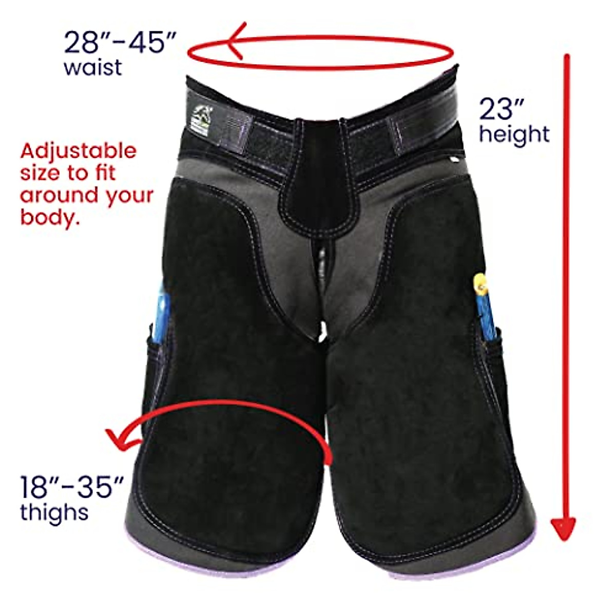 Equine Care Women's Farrier Apron with 4 Knife Pockets, 2 Nail Magnets, and Back Support - Cowhide Suede Leather and Canvas Chaps, 23 Inches-59CM