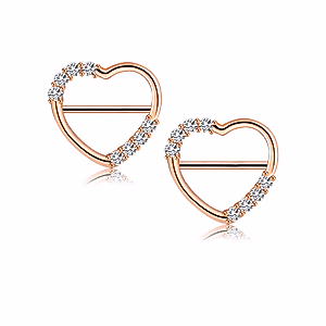 Melighting Heart Nipple Rings 14G Dainty Nipple Clicker Shiny Clear CZ Nipple Piercing Jewelry 316L Surgical Steel Nipple Piercing Barbell for Women