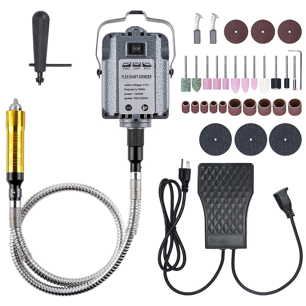 Nisorpa 1000W 30000RPM Flex Shaft Rotary Tool Hanging Grinder Carver with Stepless Speed Foot Pedal Multi-function Grinding Machine Kit with Accessories for Jewelry Polishing Grinding DIY