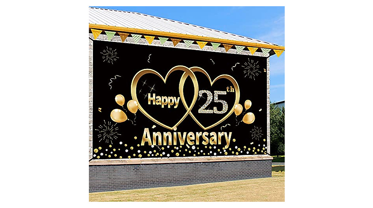 Happy 25th Anniversary Banner Backdrop for Elegant Celebrations