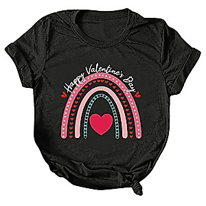 Preppy Shirts Womens 2023 Summer Short Sleeve T Shirts Casual Tunic Tops for Leggings Loose Fit Blouses Shirts for Women Trendy Dressy Casual Black