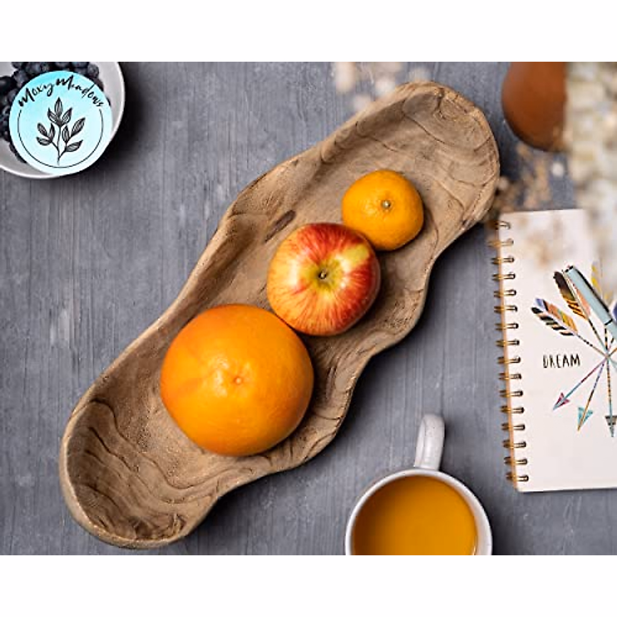 Moxy Meadows Wooden Dough Bowl - 16" long Wooden Decorative Bowl, great as a Centerpiece Bowl, Fruit Bowl, Bread Bowl or Farmhouse Décor. Add style to your home with our wooden dough bowls for décor.